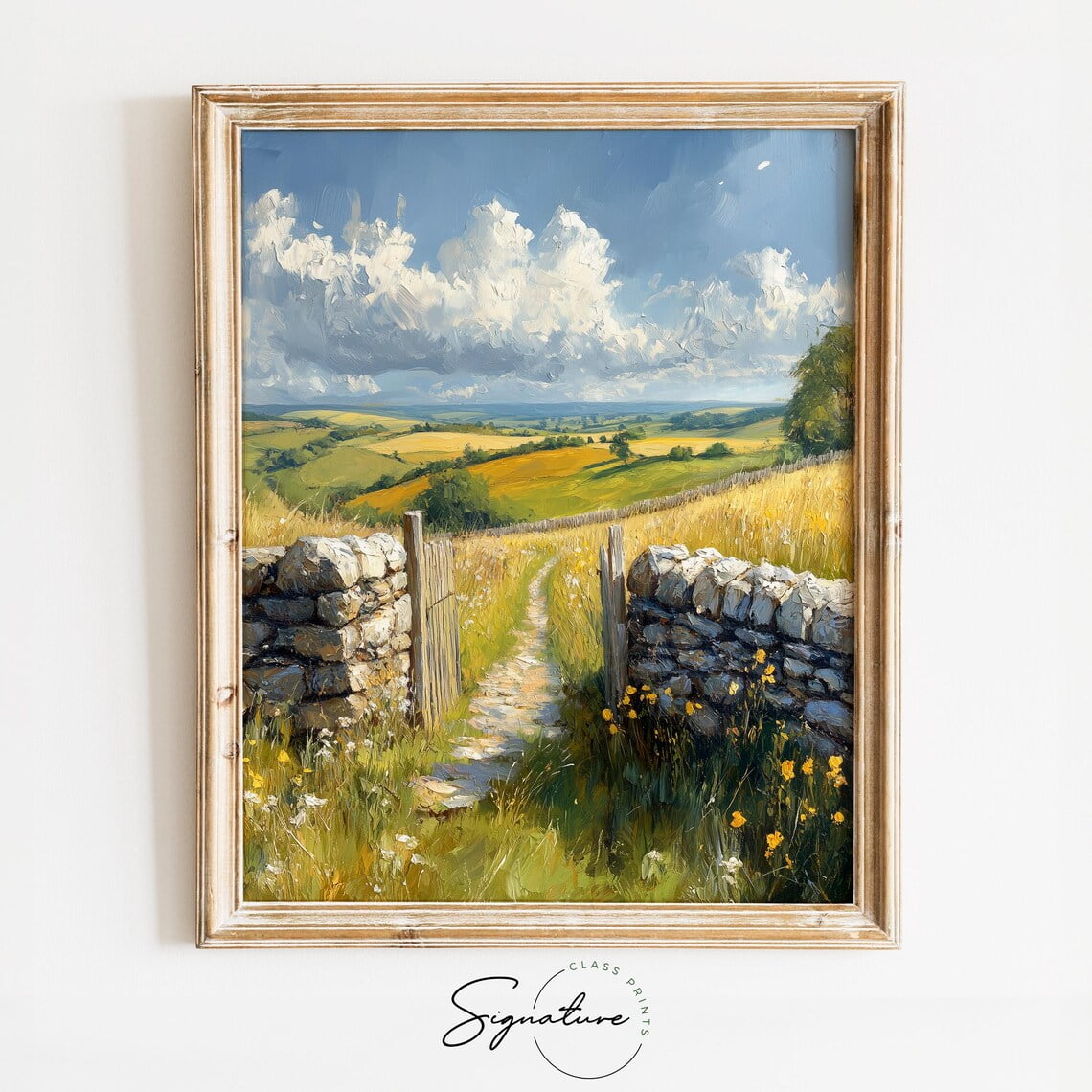 Spring Meadow In English Cotswolds, Rustic Cottagecore Landscape Art ...