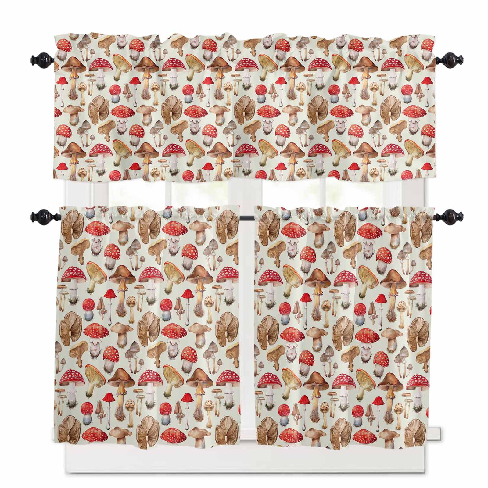 Spring Mushroom Kitchen Curtains and Valances Set,Rod Pocket Curtains ...