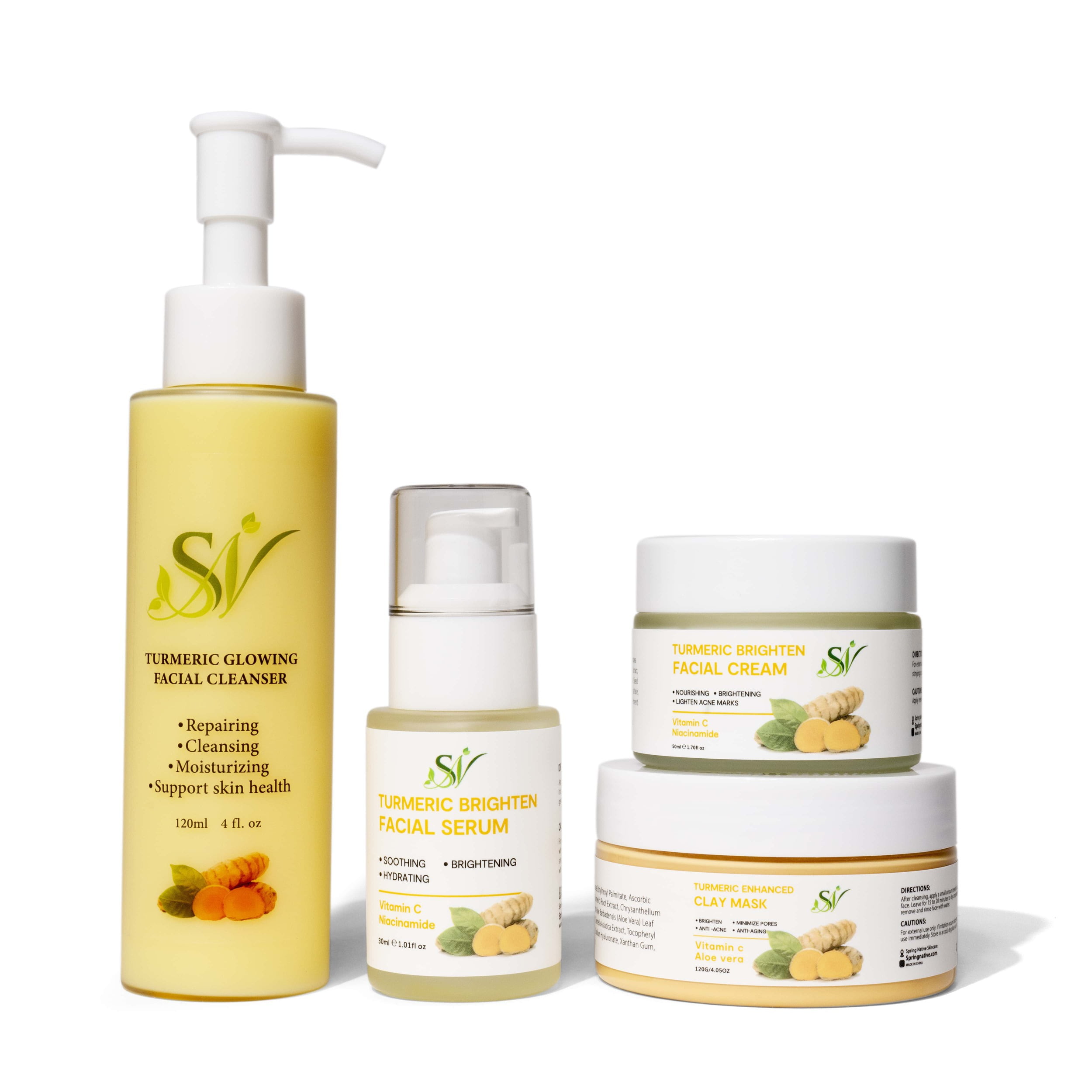 Spring Native Turmeric Skincare Set 4 in 1- Cleanser Serum Facial Cream ...