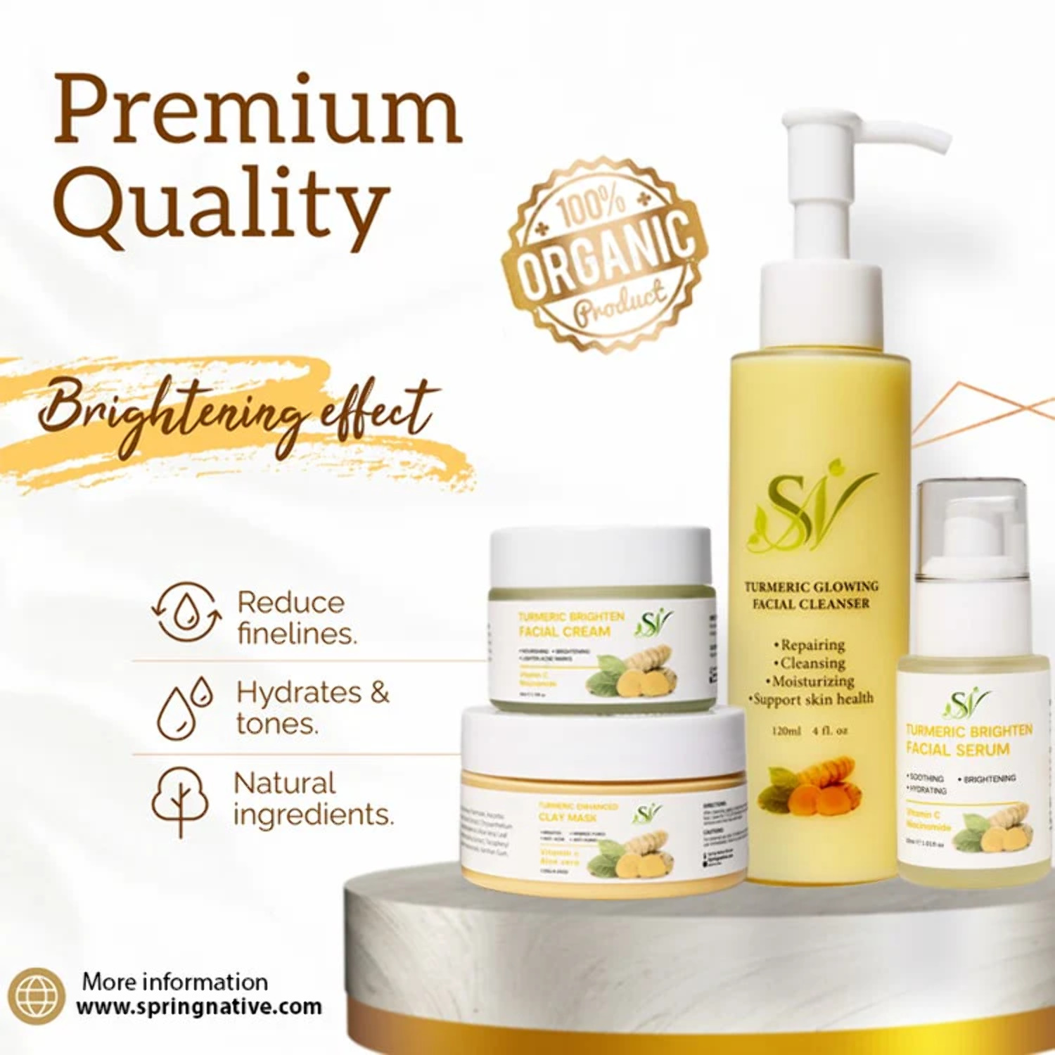 Spring Native Turmeric Skincare Set 4 in 1- Cleanser Serum Facial Cream ...