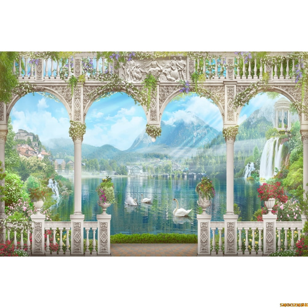 Spring Natural Landscape Scery Backdrop Flower Summer Seaside Balcony ...
