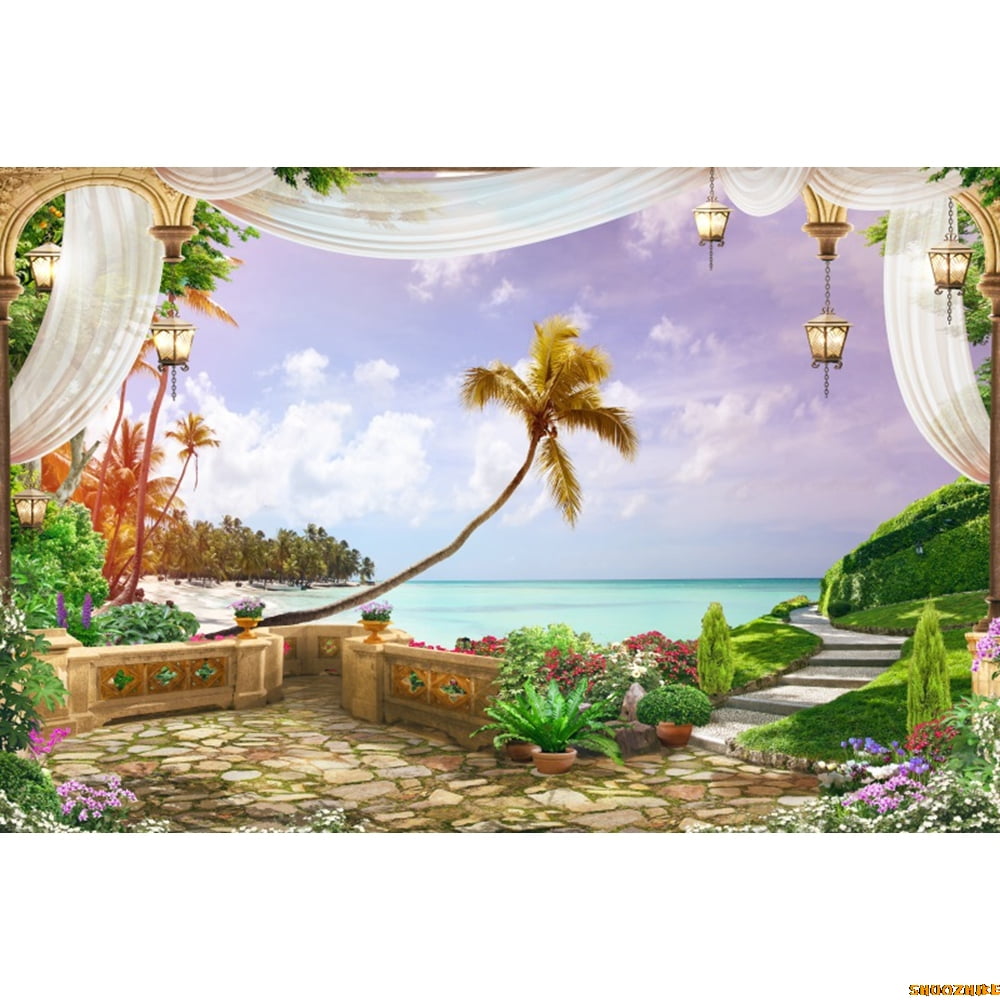 Spring Natural Landscape Scery Backdrop Flower Summer Seaside Balcony ...