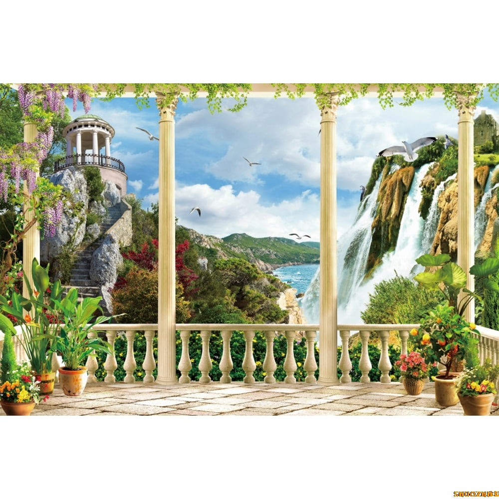 Spring Natural Landscape Scery Backdrop Flower Summer Seaside Balcony ...
