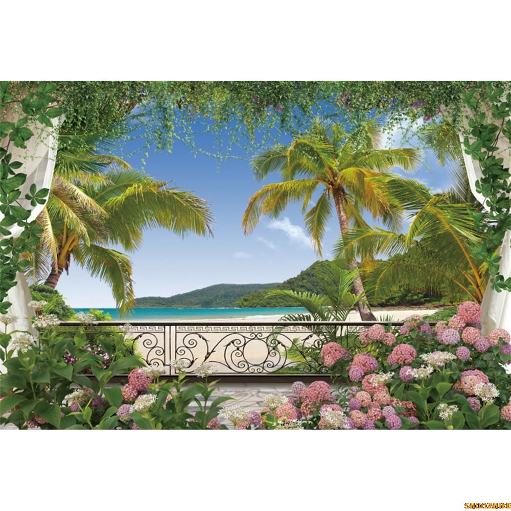 Spring Natural Landscape Scery Backdrop Flower Summer Seaside Balcony ...