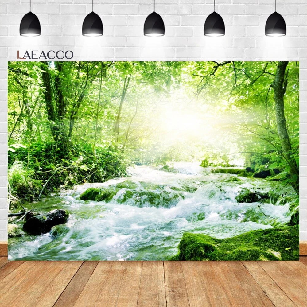 Spring Natural Scenery Backdrop Mountains Trees Green Grass Jungle Flowers Kids Adults Portrait ...