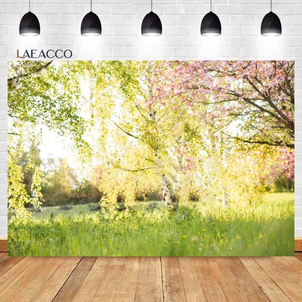 Spring Natural Scenery Backdrop Mountains Trees Green Grass Jungle ...