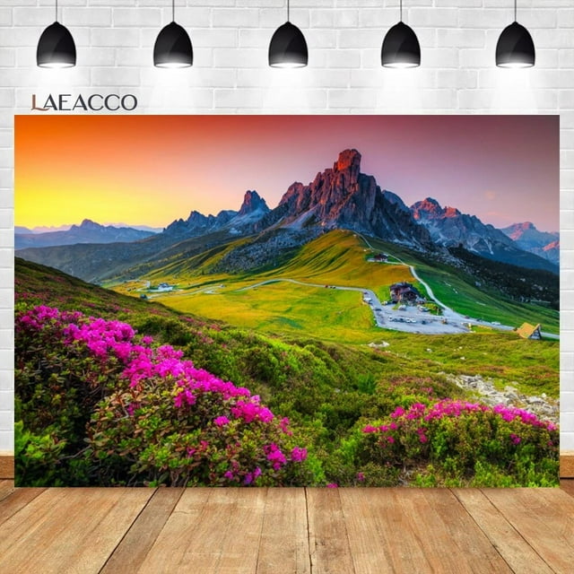 Spring Natural Scenery Backdrop Mountains Trees Green Grass Jungle ...