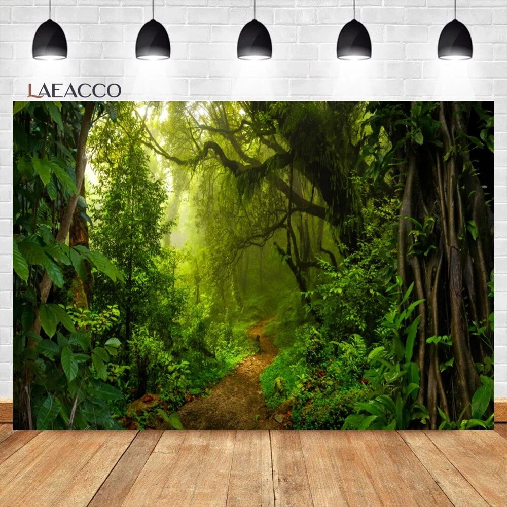 Spring Natural Scenery Backdrop Mountains Trees Green Grass Jungle ...