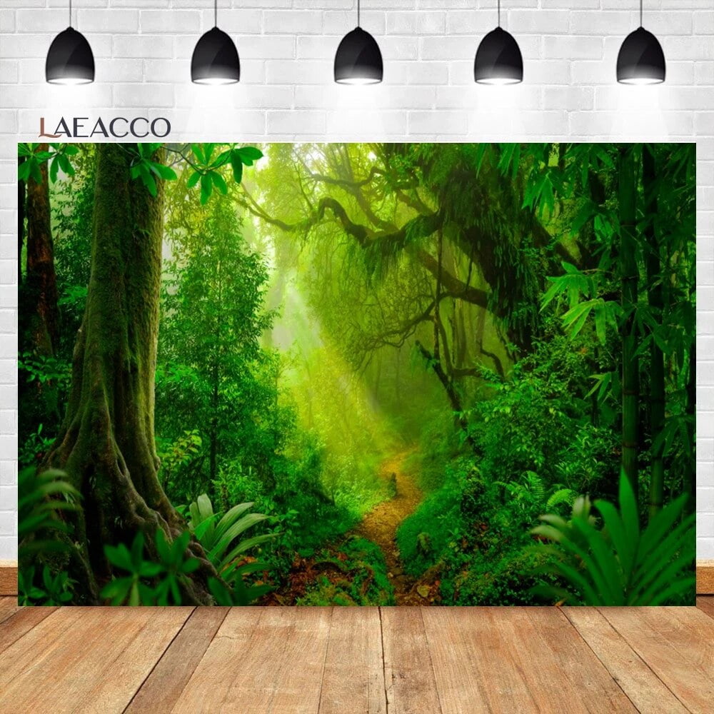 Spring Natural Scenery Backdrop Mountains Trees Green Grass Jungle ...