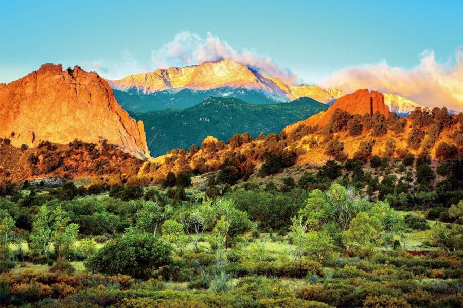 Spring Natural Scenery Backdrop Mountains Trees Green Grass Jungle ...