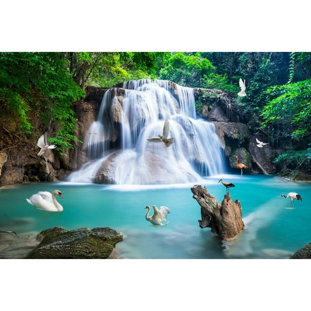 Spring Natural Scenery Photocall Forest Waterfall Landscape ...