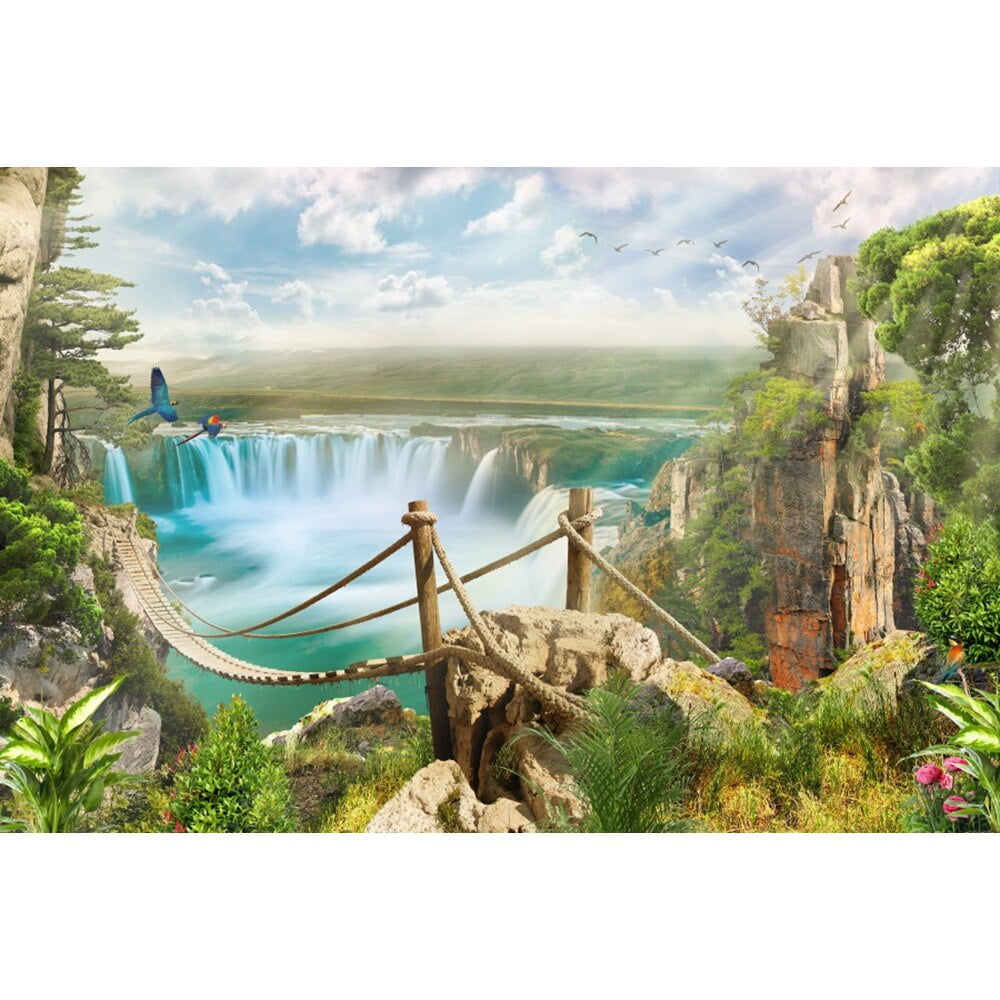 Spring Natural Scenery Photocall Forest Waterfall Landscape ...