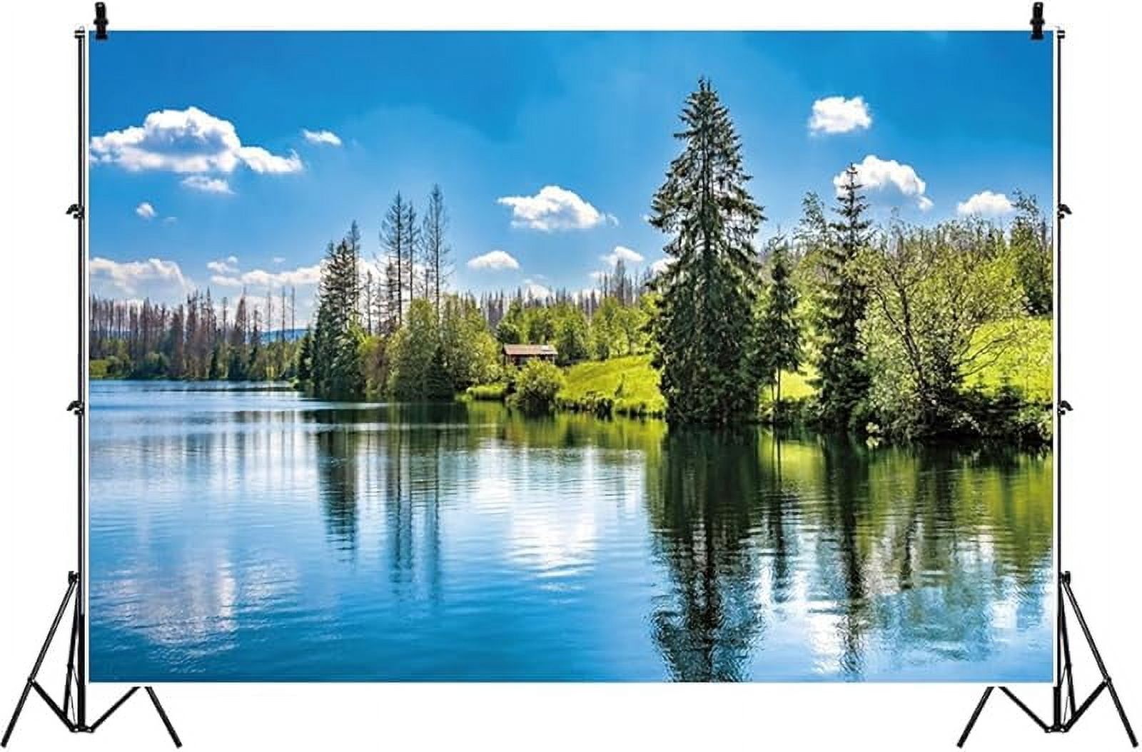 Spring Natural Scenery Photography Backdrop Natural Landscape Blue Sky White Clouds Clear Lake ...