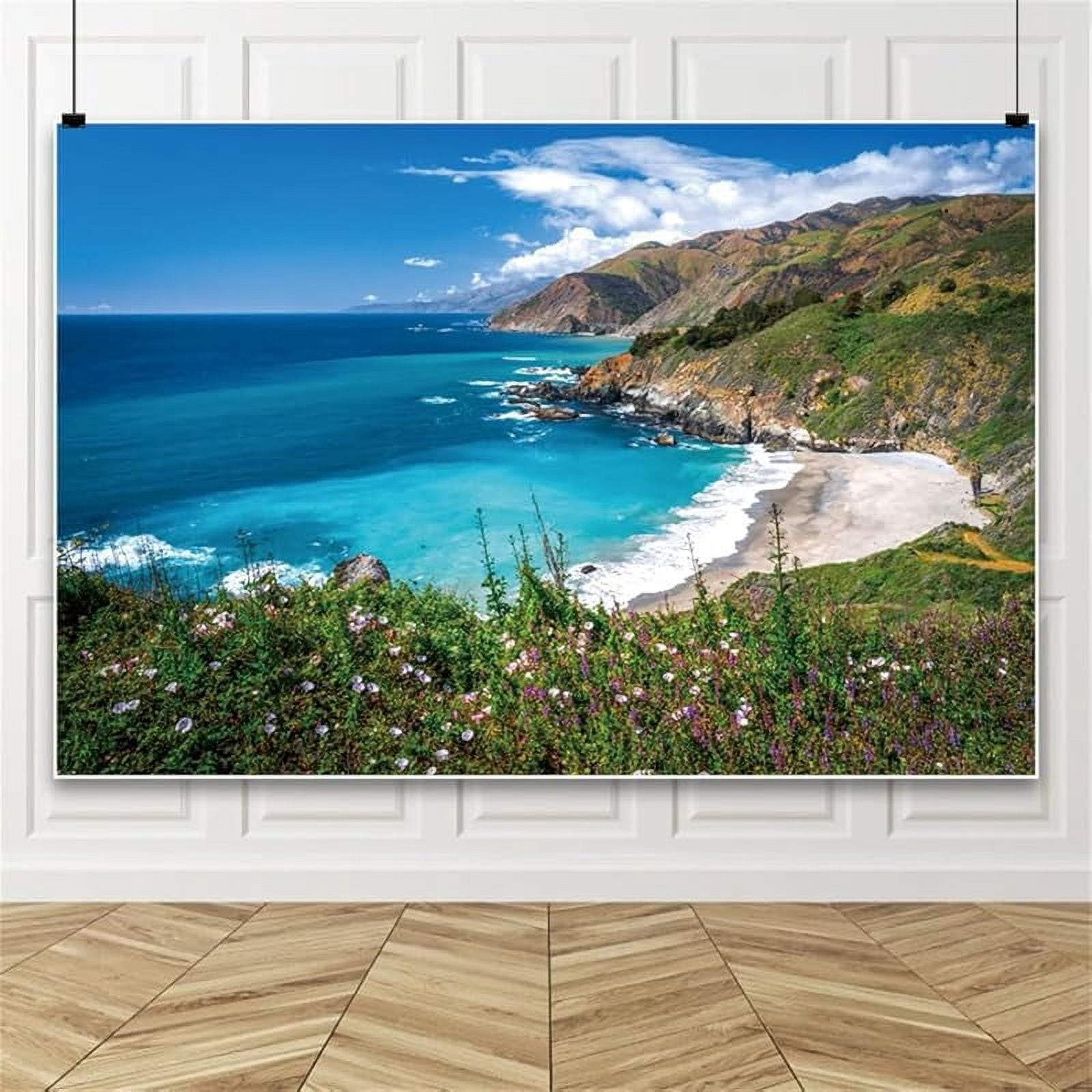 Spring Nature Ocean Scenery Background Green Mountains Backdrops for ...
