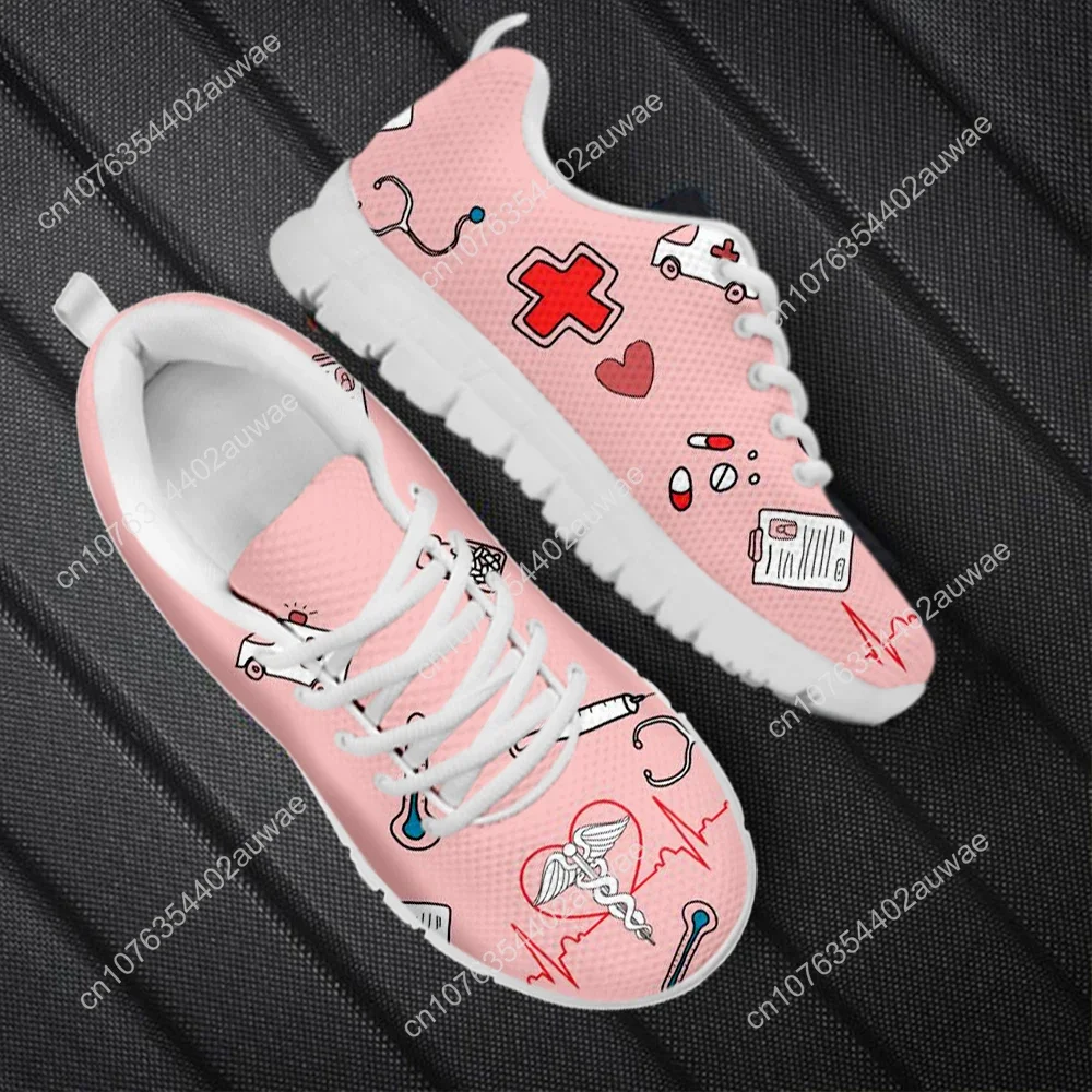 Spring Nurse Flat Shoes Women Cute Cartoon Nurses Printed Women's Sneakers Shoes Breath Mesh ...