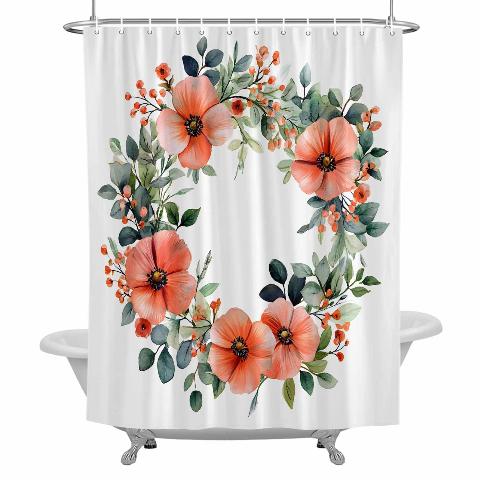 Spring Orange Flower Wreath Shower Curtain for Bathroom, Country ...