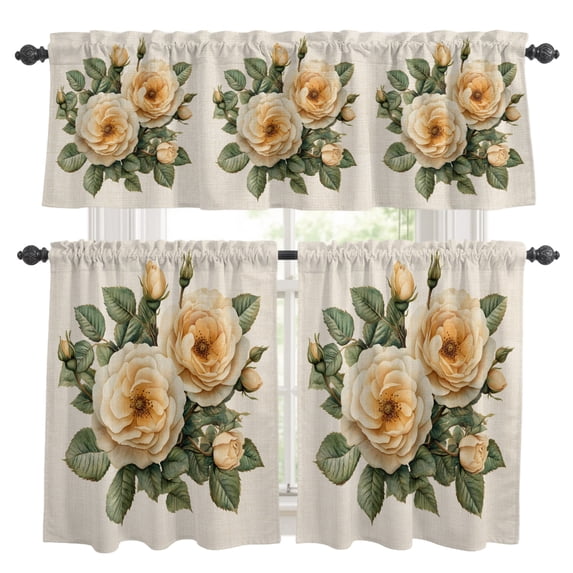 Spring Orange Rose Kitchen Curtains Set for Windows, Botanical ...