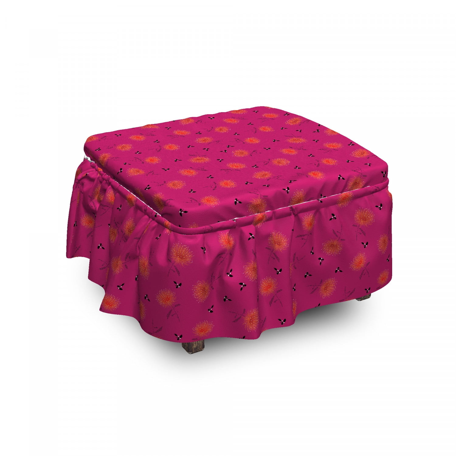 Spring Ottoman Cover, Powder Puff Flowers Motif, 2 Piece Slipcover Set ...