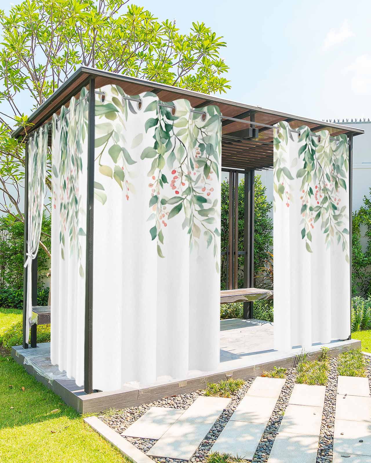 Spring Outdoor Curtains for Patio, Sage Green Leaf Waterproof ...