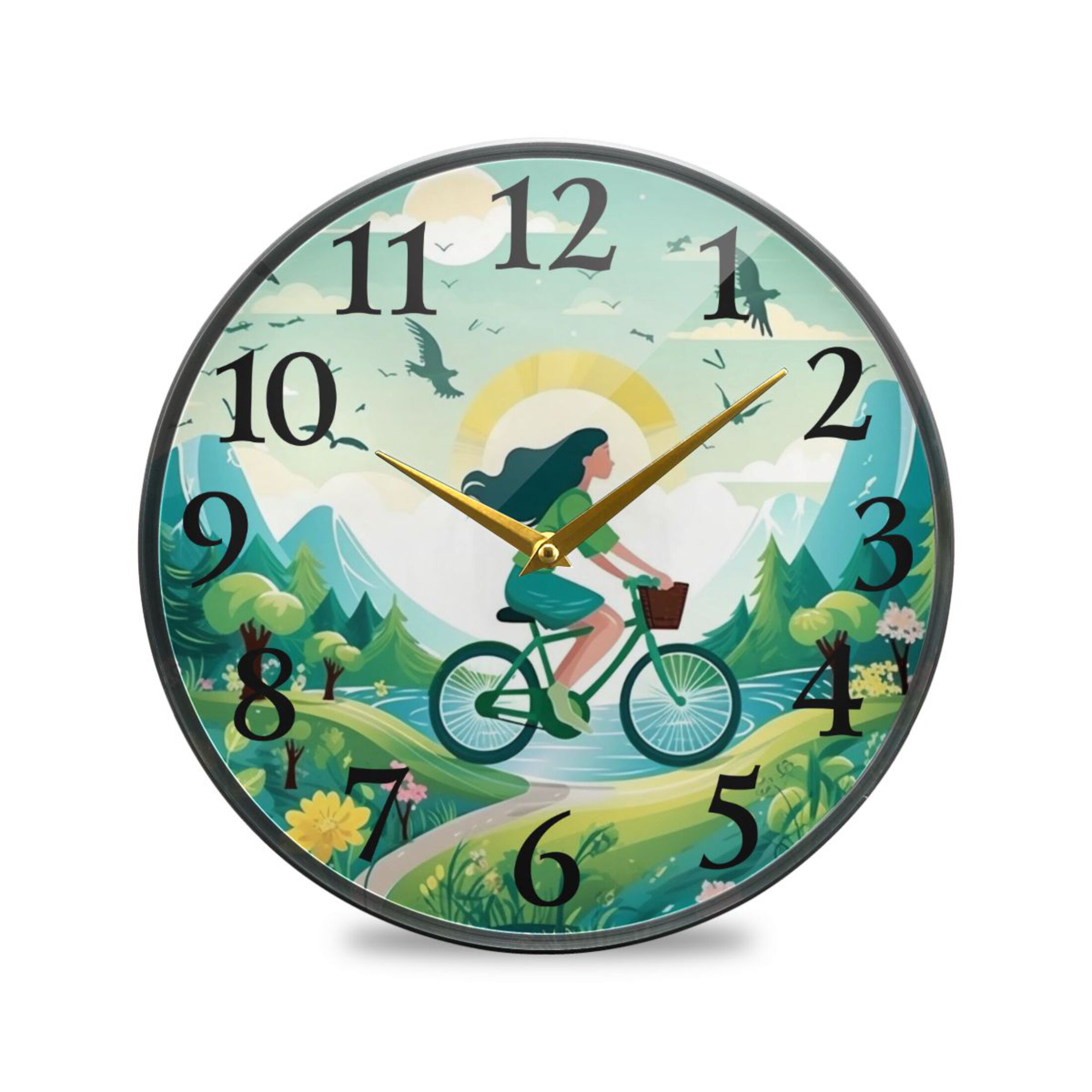 Spring Outing Landscape Wall Clocks Battery Operated 11.9 Inch Round ...