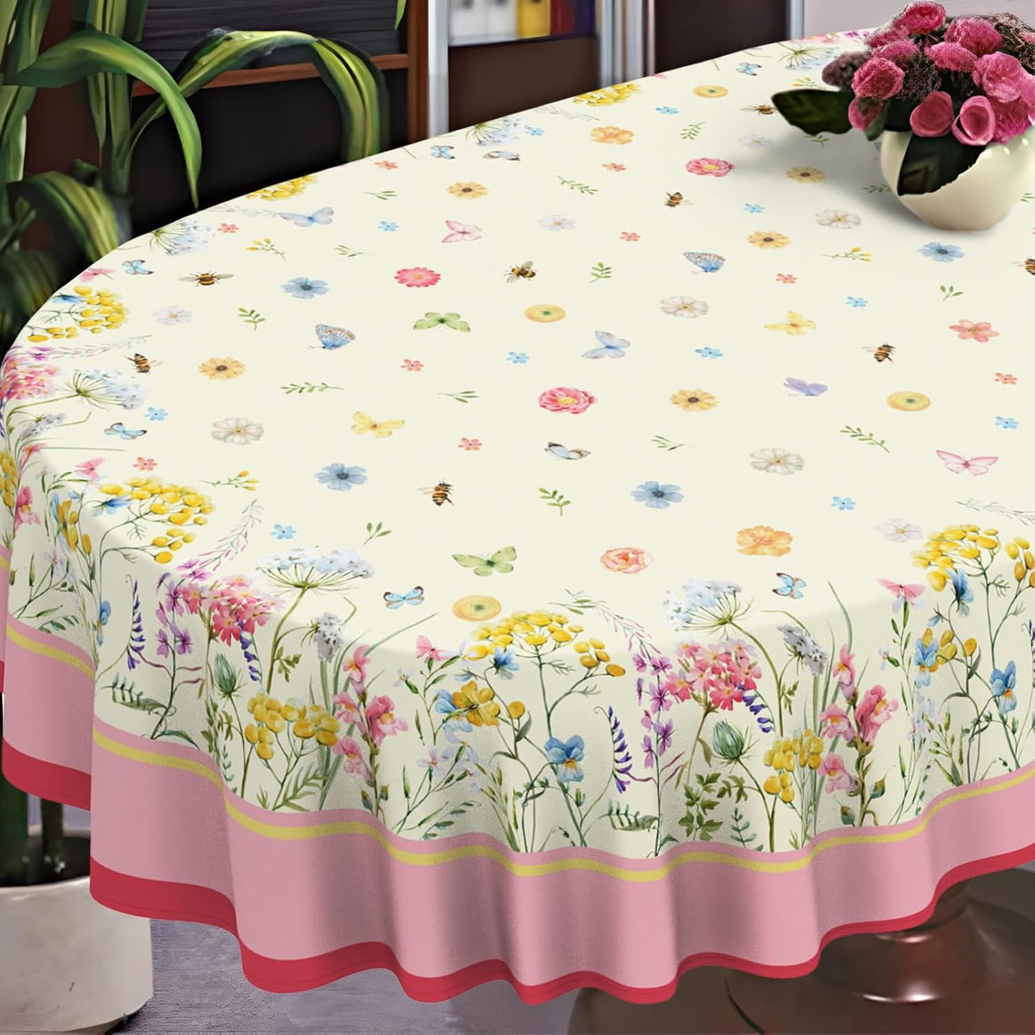 Spring Oval Tablecloth 54" x 72" Waterproof Fabric Spring Flowers Table ...