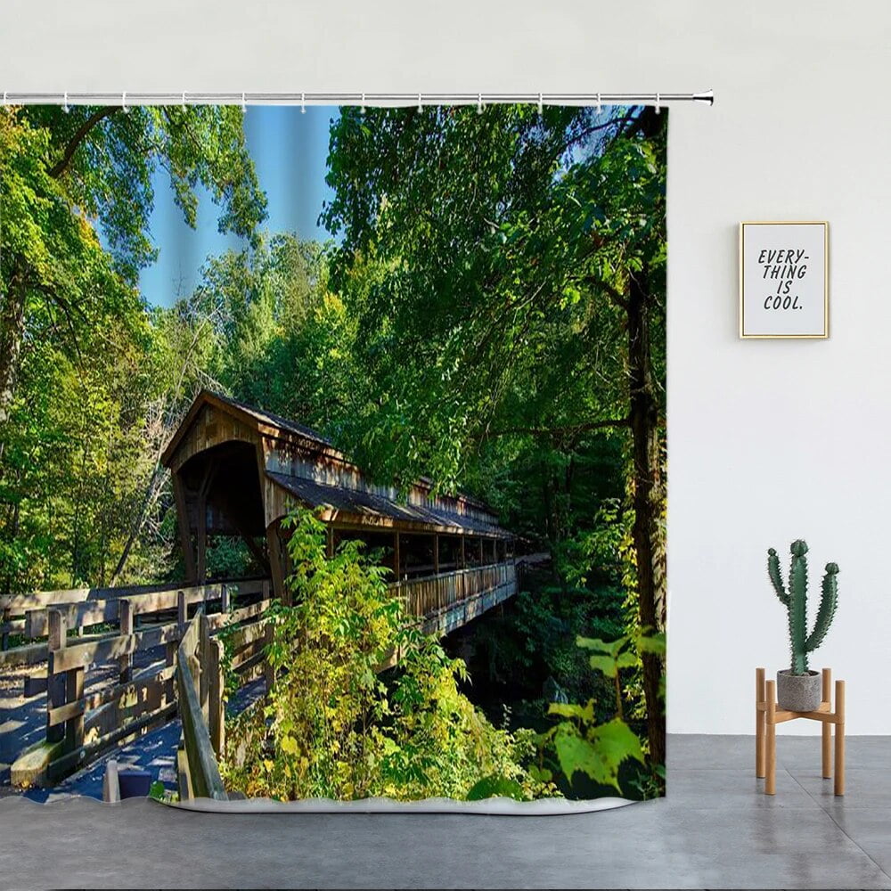 Spring Park Landscape Shower Curtain Grass Green Plants Red Flowers ...