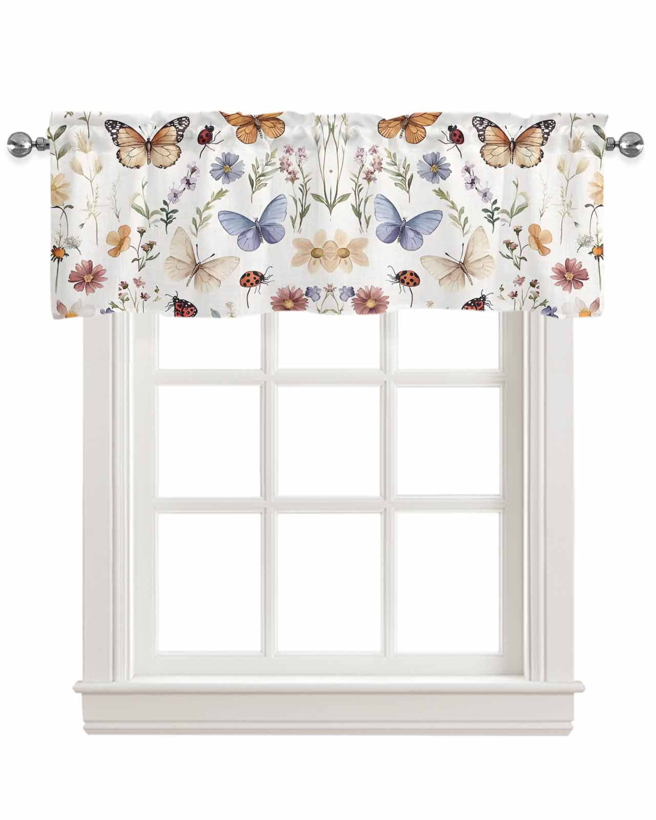 Spring Pastoral Botanical Kitchen Valances for Windows Farmhouse Linen ...