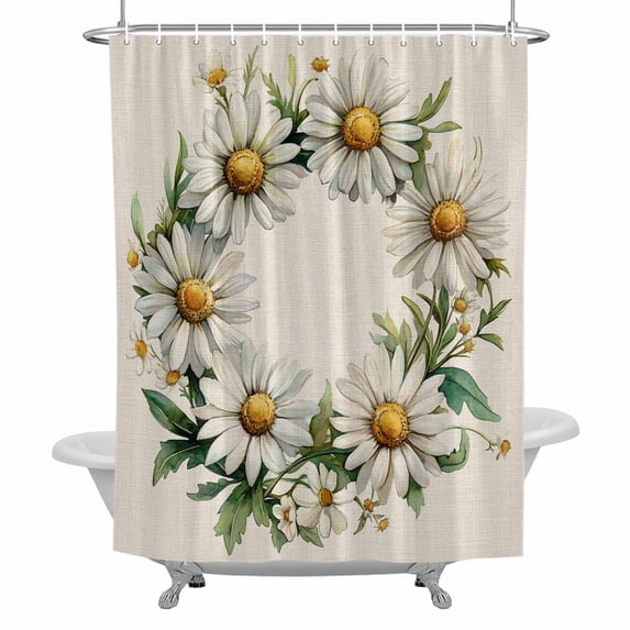 Spring Pastoral Shower Curtain for Bathroom, White Circle Flower Linen ...