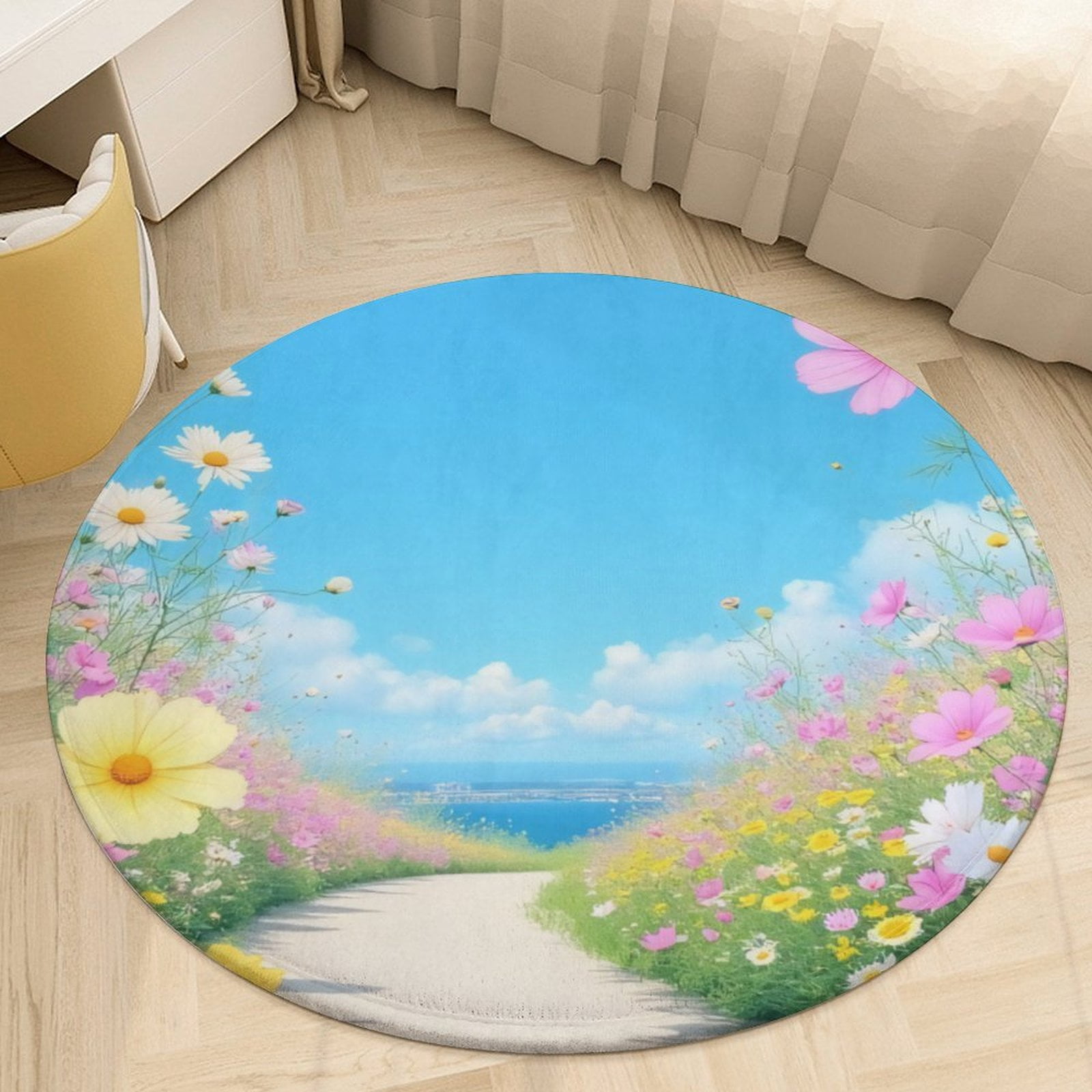Spring Path in Flower Garden Round Area Rugs for Bedroom Living Room ...