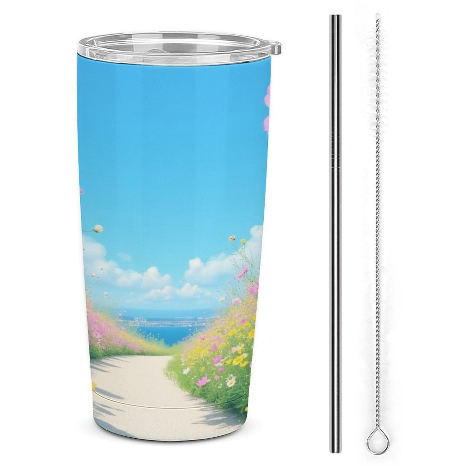 Spring Path in Flower Garden Tumbler with Lids And Straws Insulated Cup ...