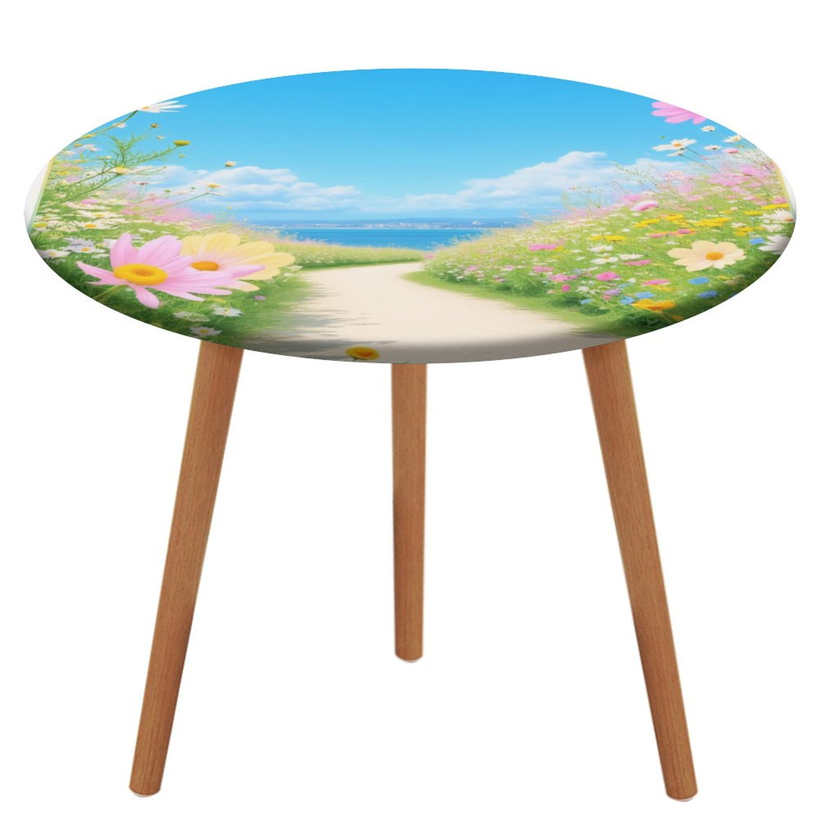 Spring Pathway in Bloom Pattern Round Tablecloth Waterproof Elastic ...
