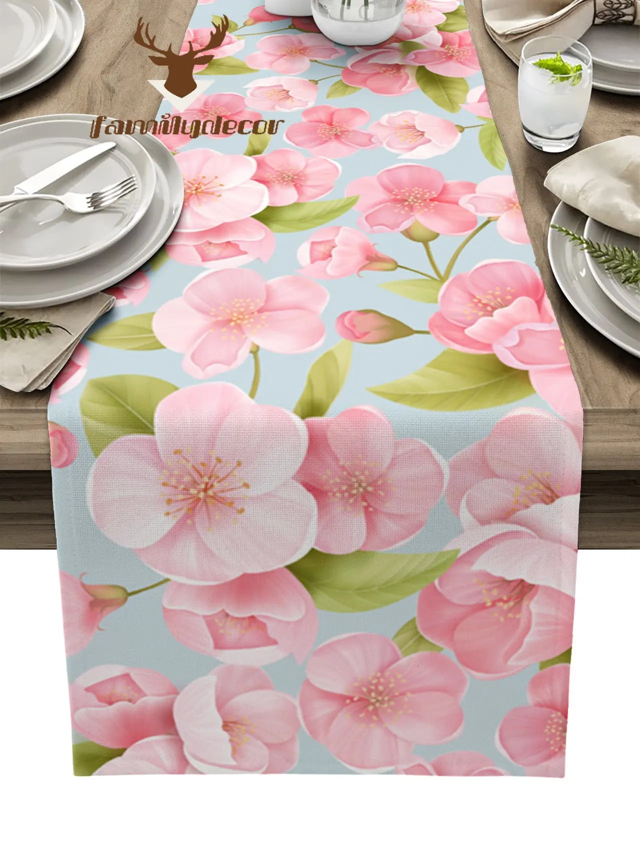 Spring Peach Blossom Flower Table Runner Home Wedding Table Flag Mat ...