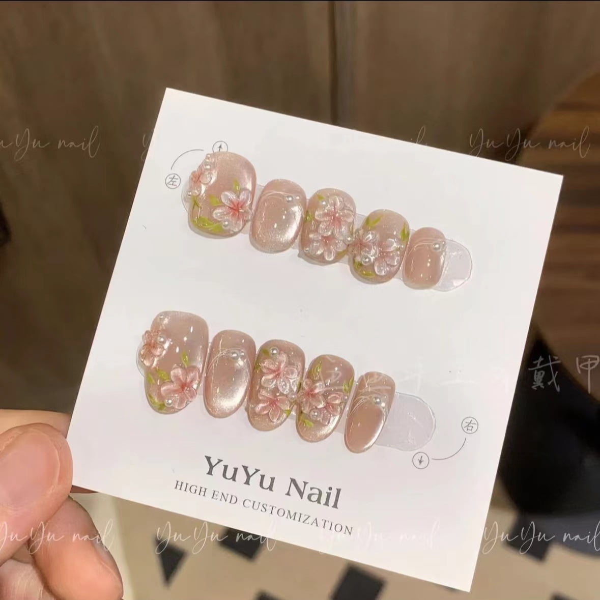[Spring Peach] Pure hand-worn nail art patch fake nail hand-painted cat ...