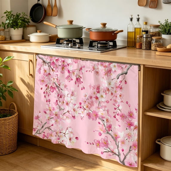 Spring Peaches Cabinet Curtains 35''x35'', Botanical Blossom Flowers ...