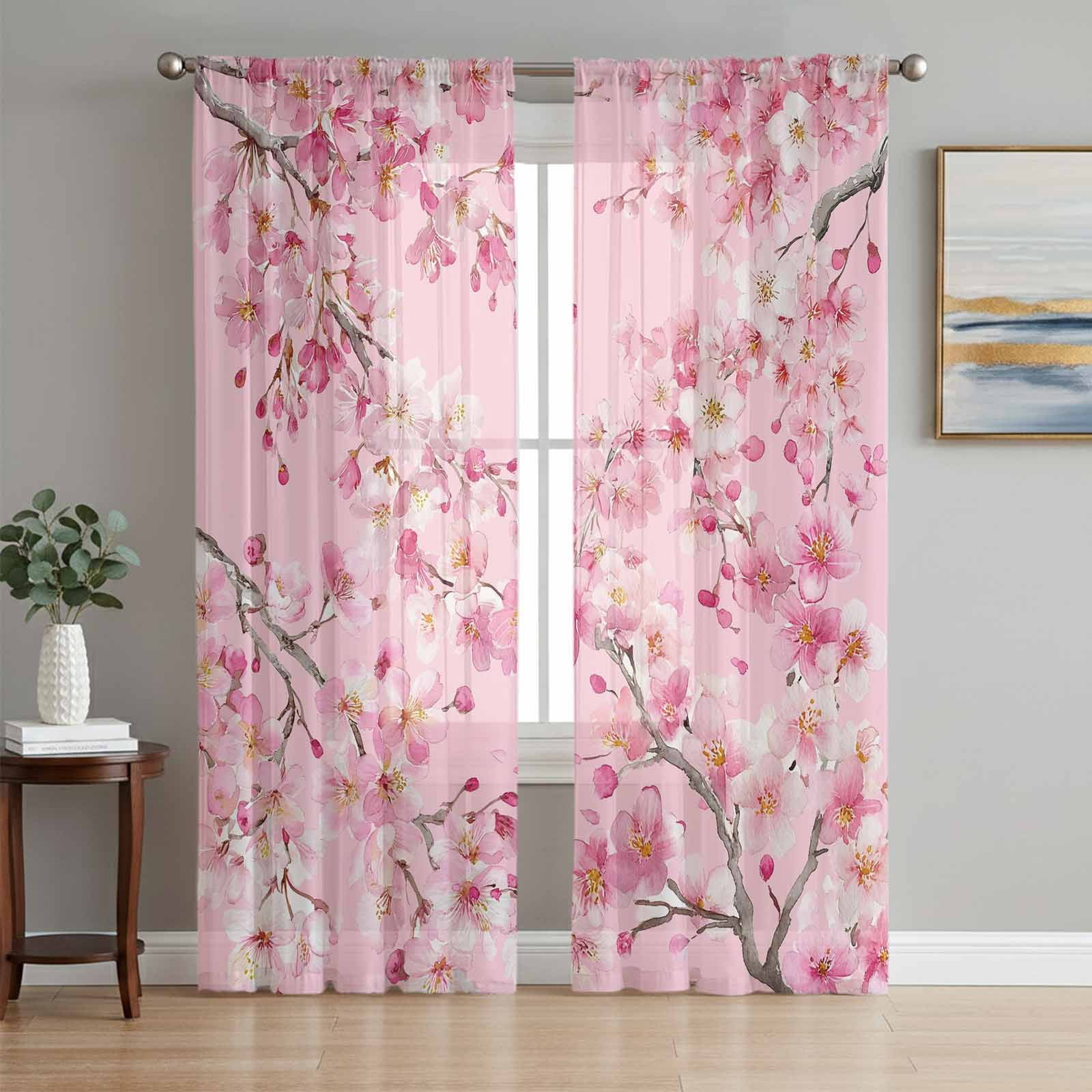 Spring Peaches Sheer Curtains 96 Inch Length 2 Panels Set Window ...