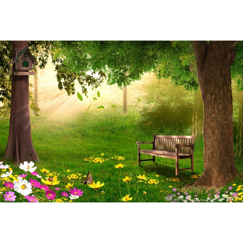 Spring Photo Backdrop Meadow Garden Grassland Park Flower Trees ...
