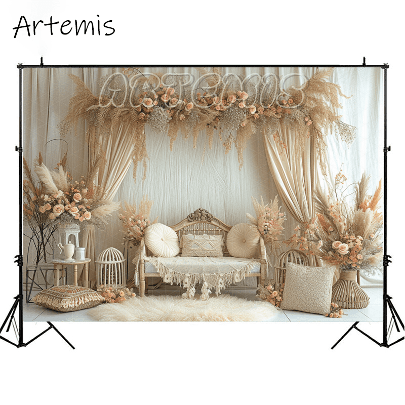 Spring Photography Backdrop Bohemian Set Up Romantic Weaving Golden ...