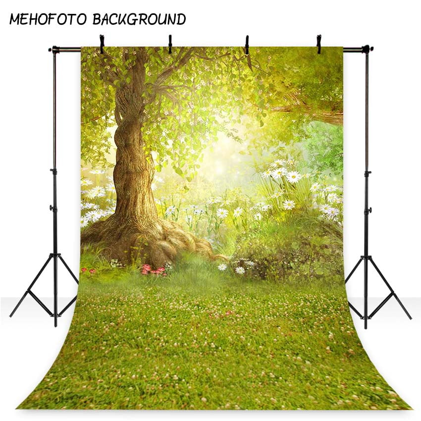 Spring Photography Backdrop Easter Woodland Big Tree Meadow Grass White Flower Fairy Tale Photo ...