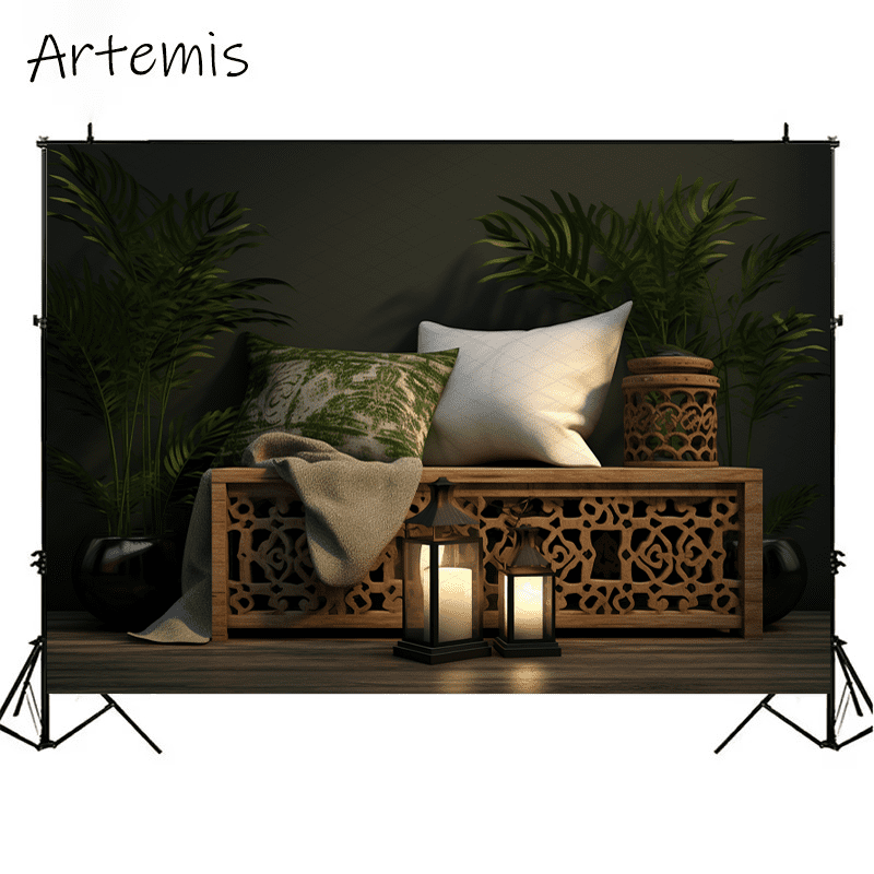 Spring Photography Backdrop Green Orientalist Plant Sofa Vintage Rattan ...