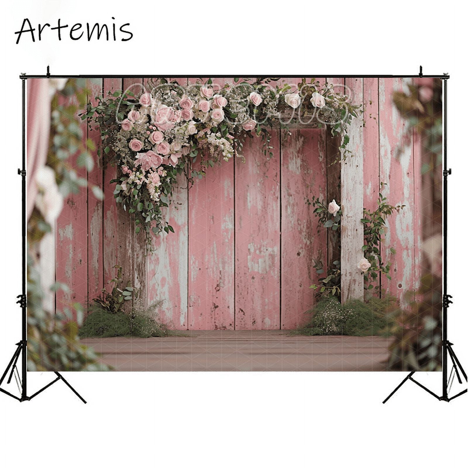 Spring Photography Backdrop Rustic Board Intrie Floral Pink rations ...