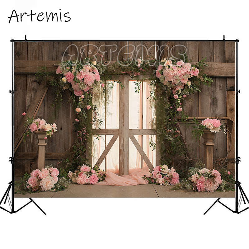 Spring Photography Backdrop Rustic Board Intrie Floral Pink rations ...