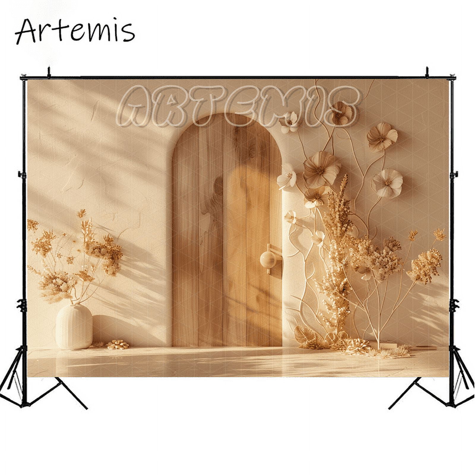 Spring Photography Backdrop Wooden Arched Door Flower Landscape Pampas ...