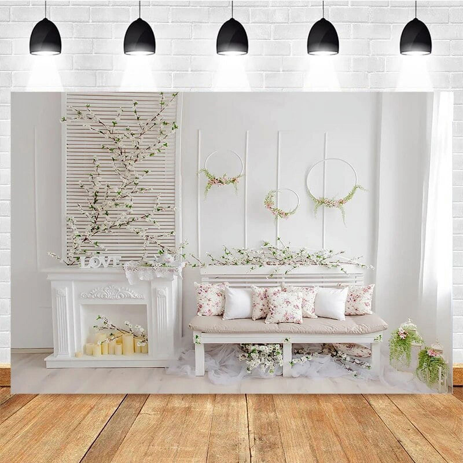 Spring Photography Background Bedroom Fireplace Sofa White Decoration ...