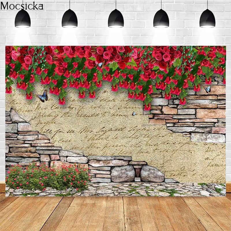 Spring Photography Background Shabby Wall Flowers Butterfly Decoration ...