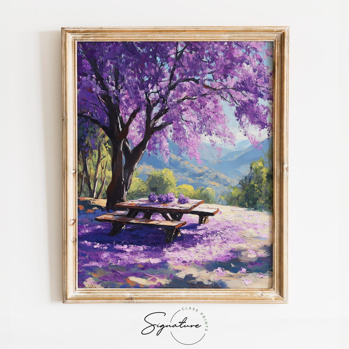 Spring Picnic Art, Of Blooming Jacaranda, Rustic Seasonal Decor ...