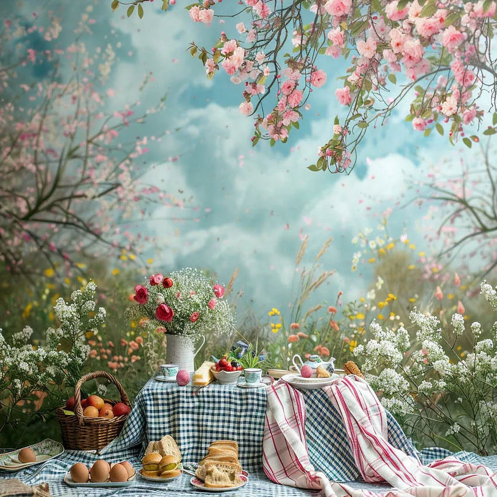 Spring Picnic Food Flowers Forest Kids Adult Birthday Party Portrait r ...