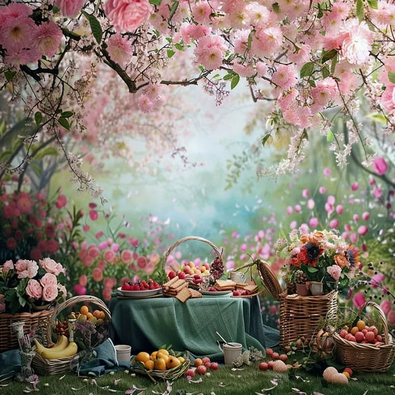 Spring Picnic Food Flowers Forest Kids Adult Birthday Party Portrait r ...