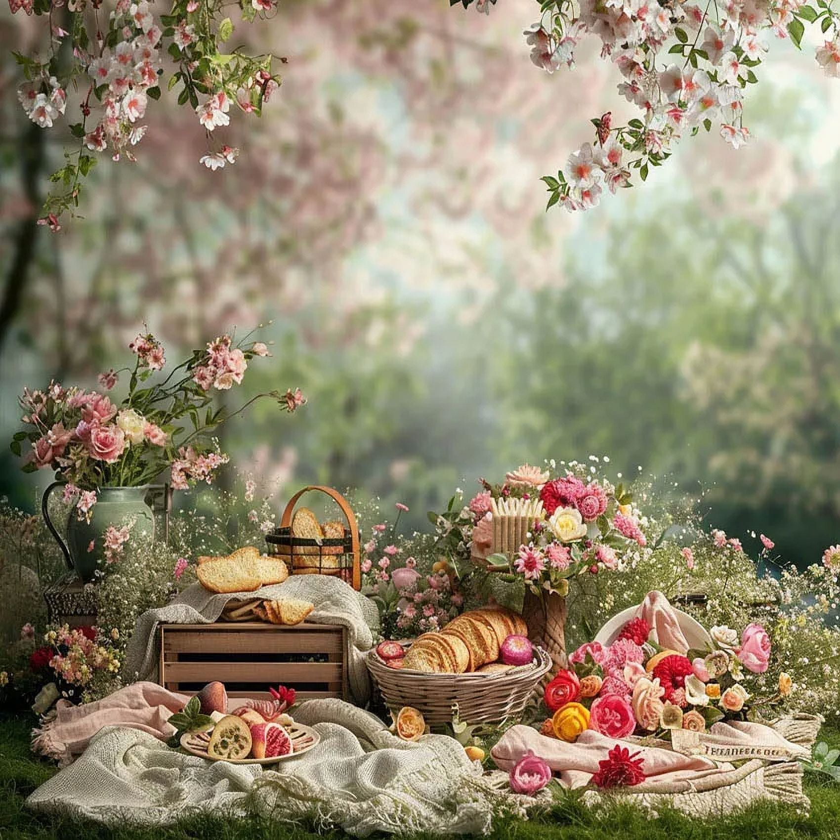 Spring Picnic Food Flowers Forest Kids Adult Birthday Party Portrait r ...