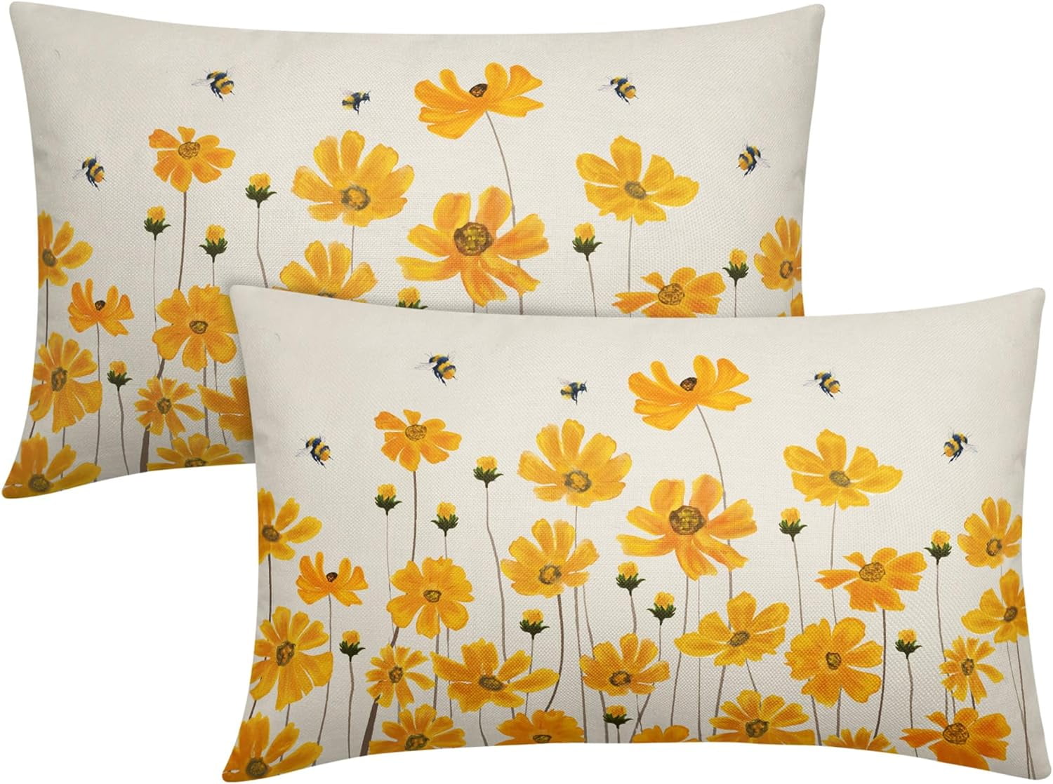 Spring Pillow Covers 12x20 Set of 2 Daisy Bee Yellow Flower Summer ...