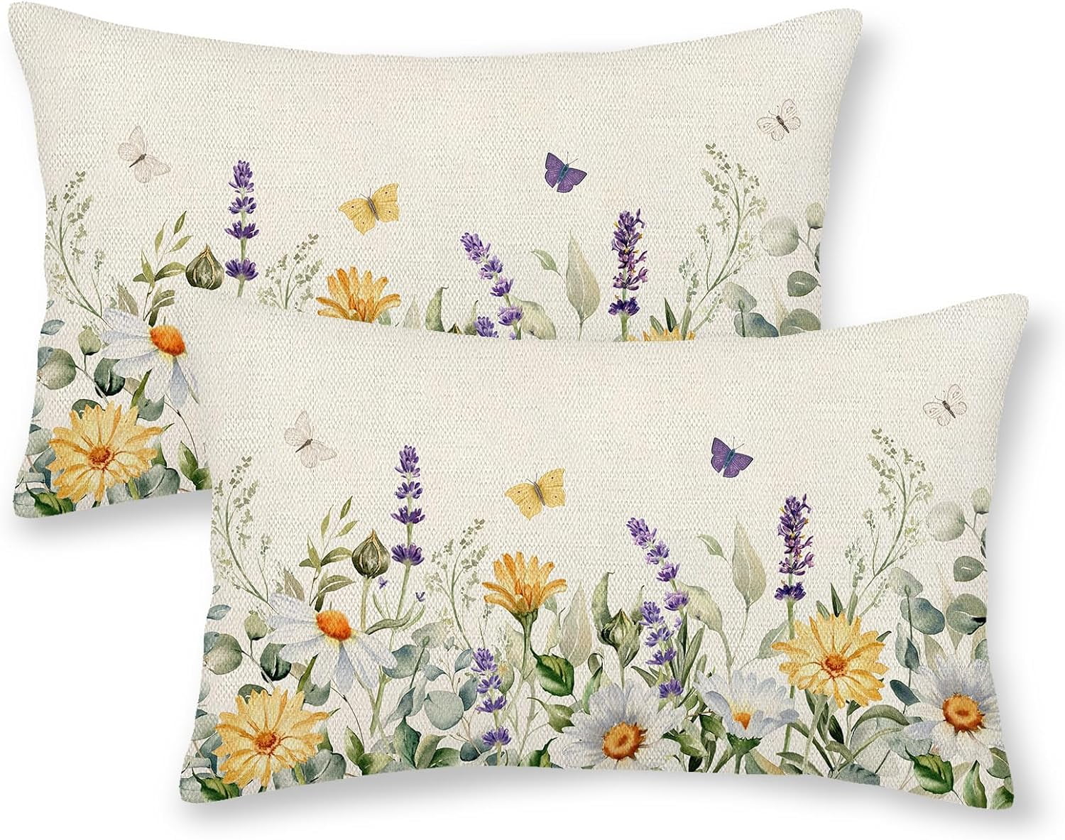 Spring Pillow Covers 12x20 Set of 2, Watercolor Lavender Eucalyptus ...